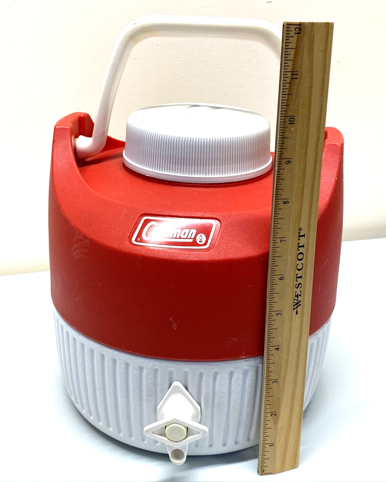 Vintage Coleman 1 Gallon Red White Water Cooler Jug Dispenser w/ Cup ...