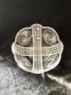 ABP cut glass deep serving Bowl 8 1/4" cross Clark Cut Pattern american ...