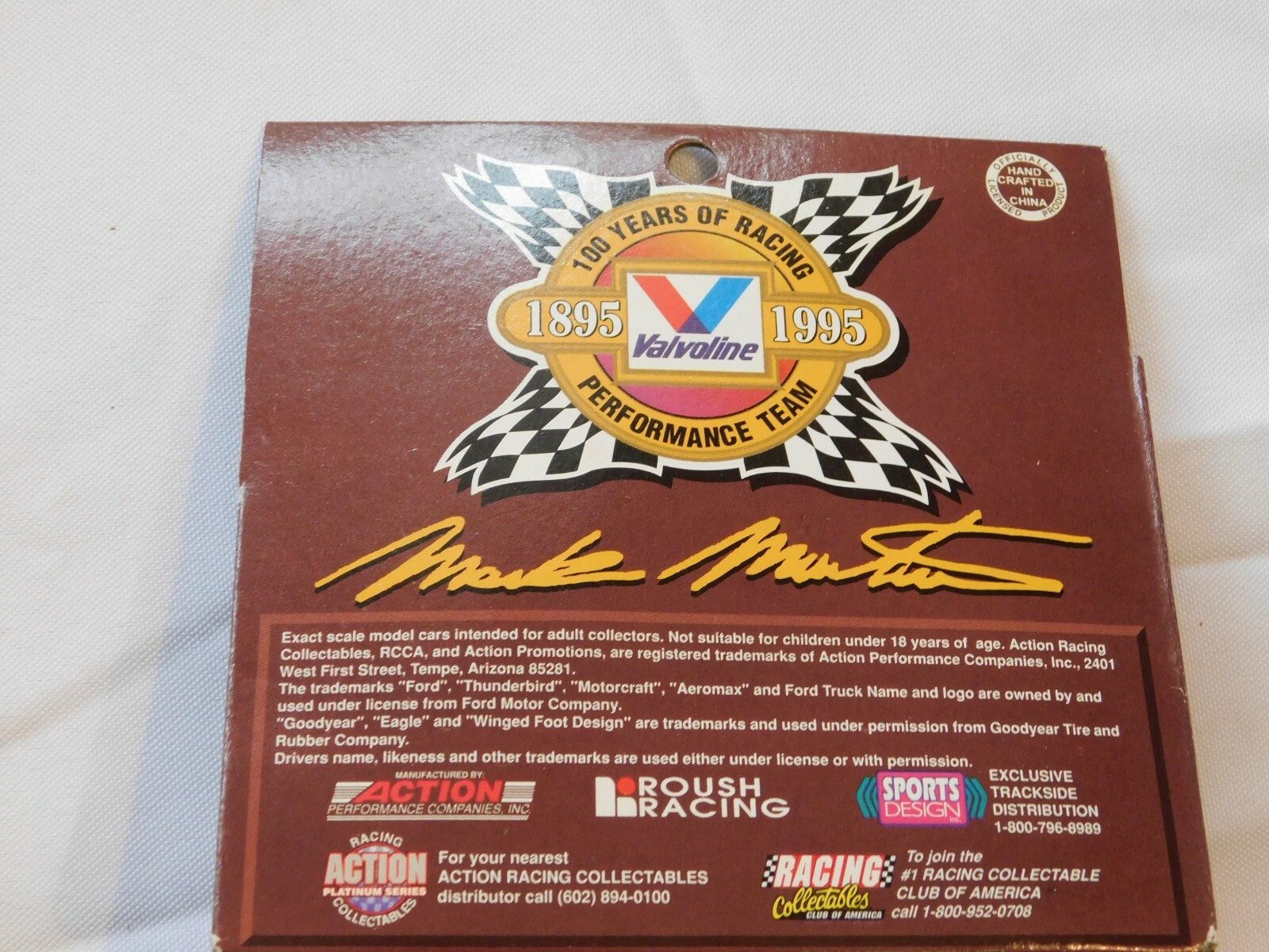 Nascar #6 Mark Martin Winston Cup Collectbl 100 Years of Racing 1895 ...