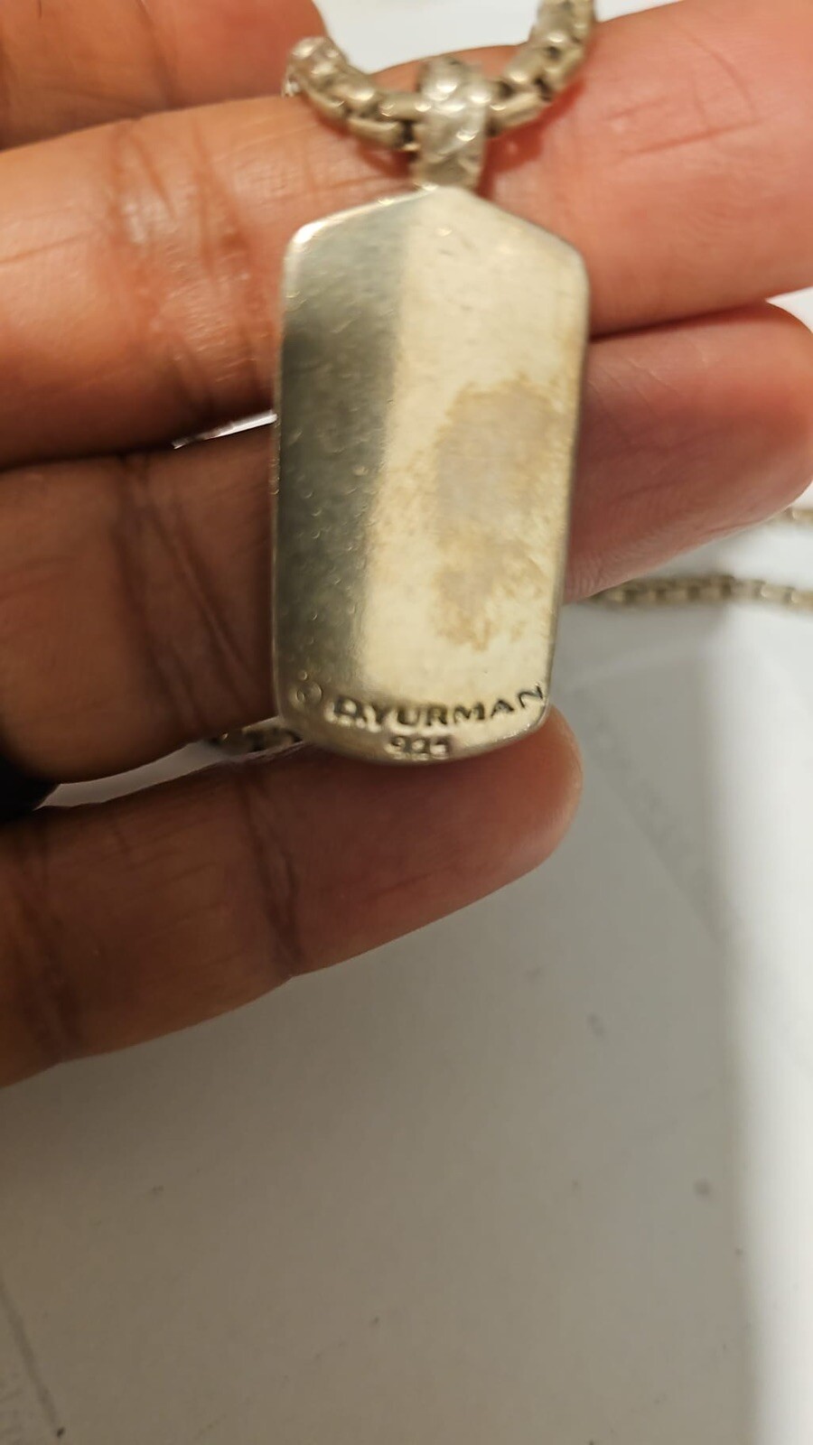 David Yurman 925 Sterling Silver Large 2.68CTW White Diamond Dog Tag ...