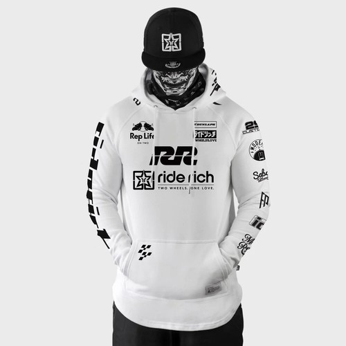 Ride Rich RR Racing Scoop Pullover Motorcycle Hoodie White Hoody Bike ...