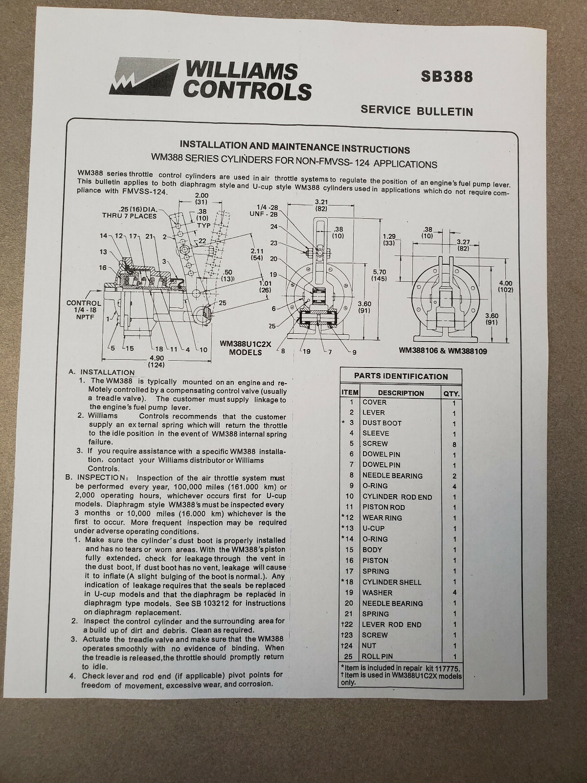 117775 - REPAIR KIT FOR R388, WM-388, WILLIAMS CONTROLS | eBay