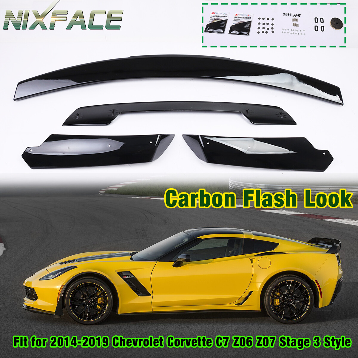 For 14-19 Corvette C7 Z06 Stage 3 Rear Trunk Lid Spoiler Carbon Flash ...