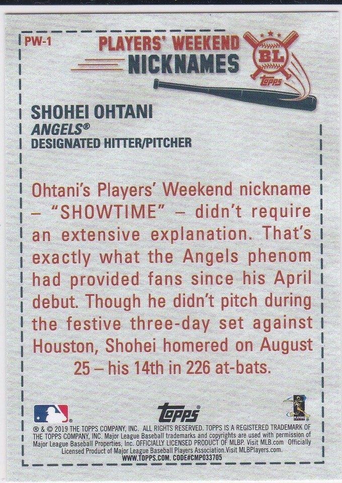 SHOHEI OHTANI Topps Baseball NICKNAMES SHOWTIME Card LOS ANGELES ANGELS LE! | eBay