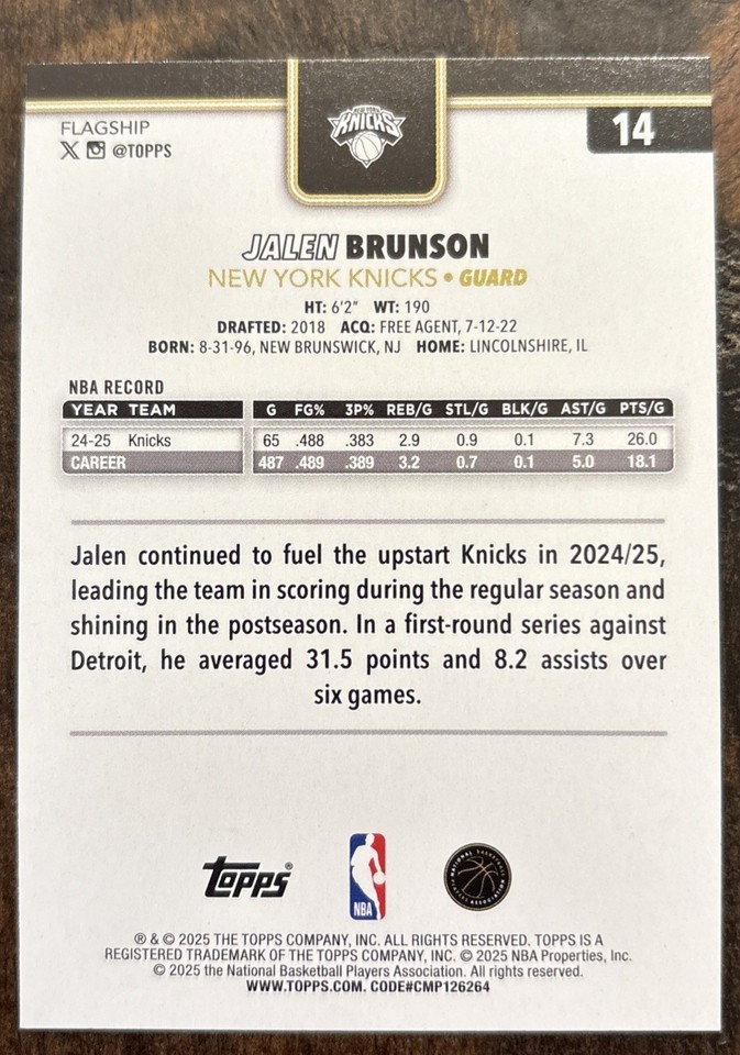 Jalen Brunson Blackout 2025-26 Topps Basketball Black Friday Target SP ...