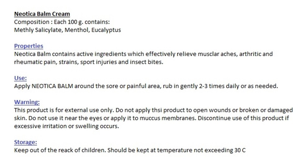 1x Neotica Balm Cream Massage Sport Muay Relief Muscle Pain Neck Back ...