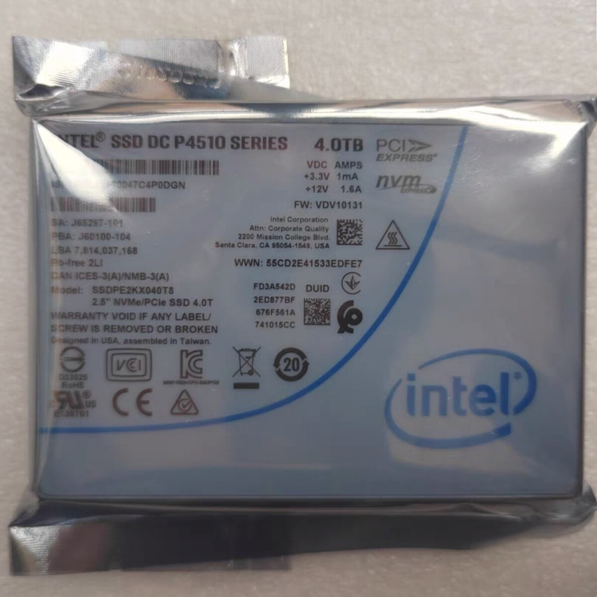 Intel SSD DC P4510 Series 4TB NVME U.2 2.5" SSDPE2KX040T8 Solid State ...