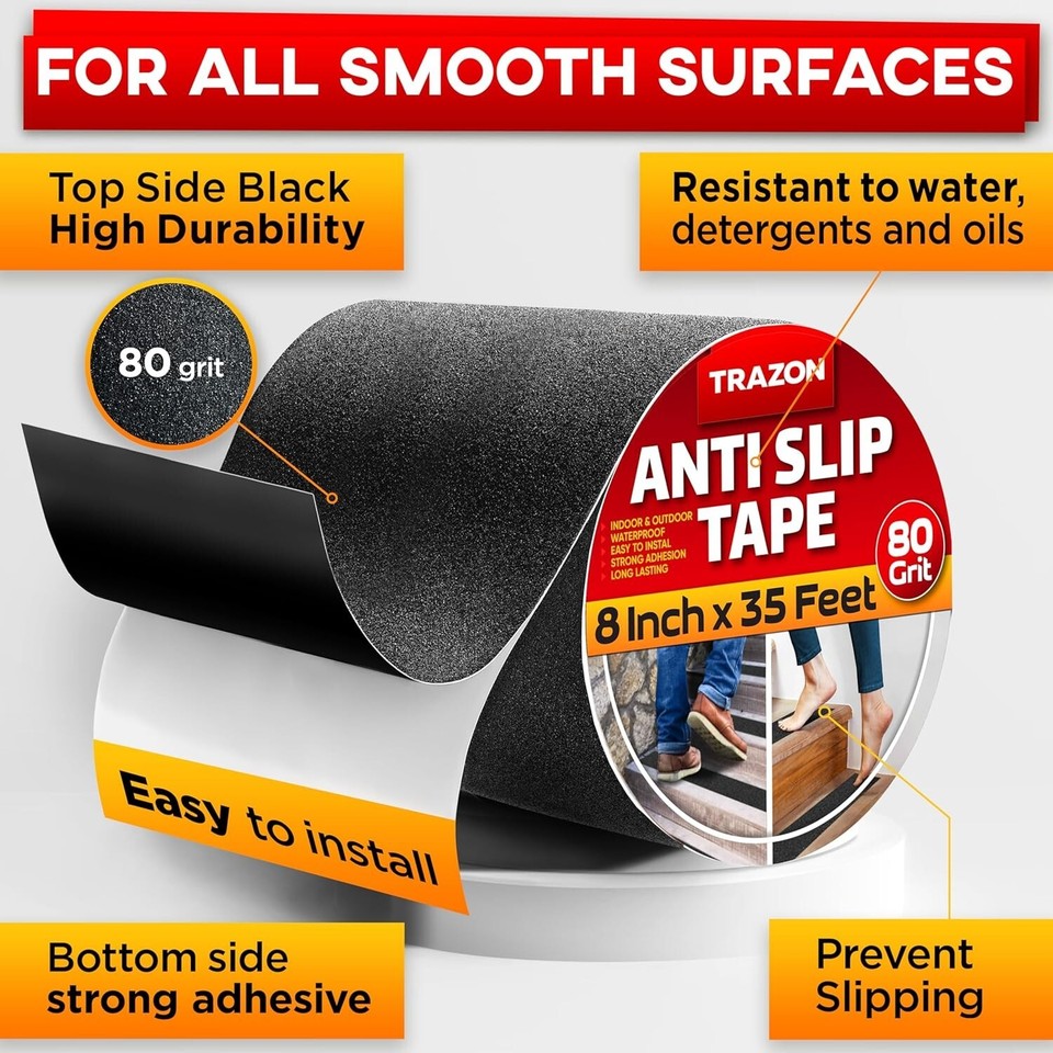 Safety Anti-Slip Adhesive Grip Tape - 8x35ft Multi-Surface Waterproof ...