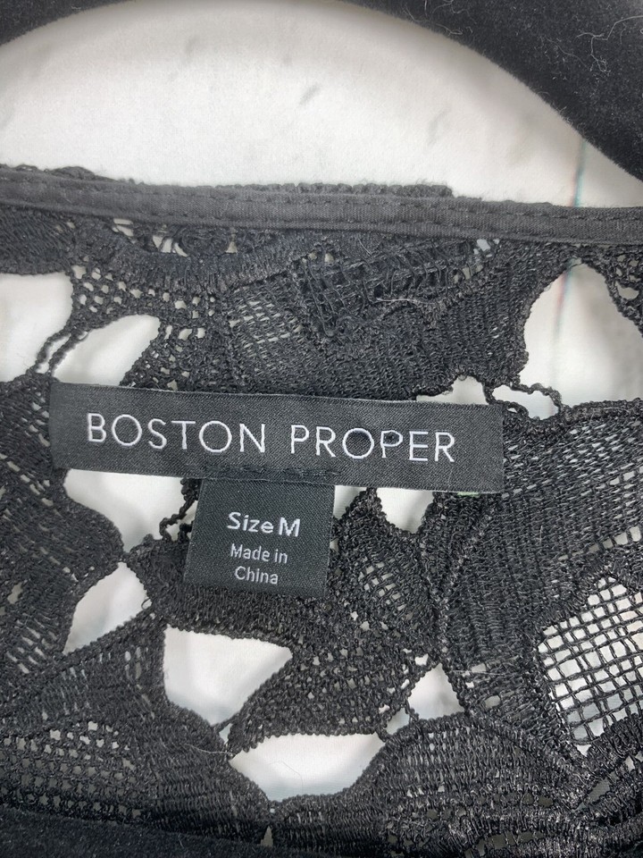 Boston Proper M Black Floral See Thru Lace Long Sleeve V Neck hook ...