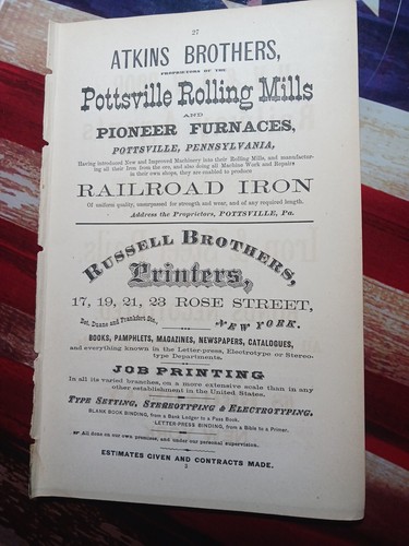 1875 Print Ad RUSSELL BROTHERS PRINTERS Rose St NYC Type Setting ...