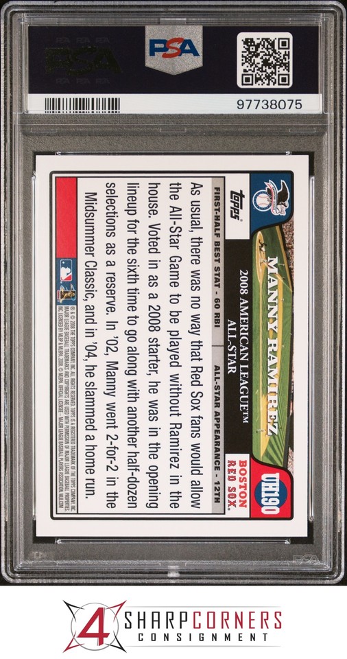 2008 TOPPS UPDATE & HIGHLIGHTS #UH190 MANNY RAMIREZ POP 3 PSA 10 ...