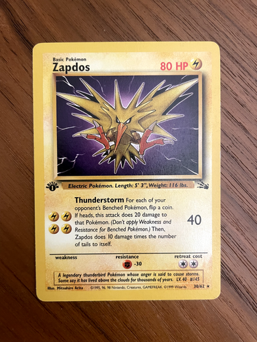 Pokémon TCG Zapdos Fossil 30/62 Regular 1st Edition Rare | eBay