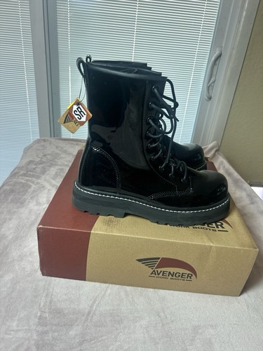 Avenger Fortune Work Boots Patent Womens 10B Black Combat Lace Up ...