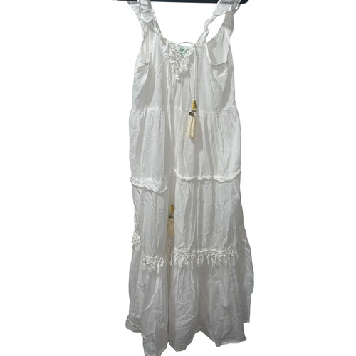 True Destinations White Tiered Ruffle Lace Up Maxi Dress Boho Festival ...