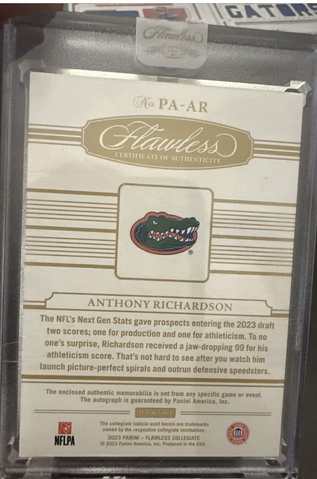 2023 Panini Flawless CFB / Anthony Richardson / Tri Color Patch Auto 12 ...