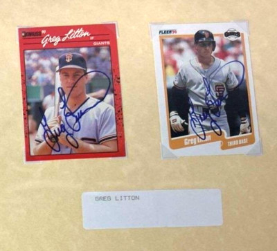 Greg Litton Giants Autographed Lot of 4 Baseball Cards & a Signed Index ...