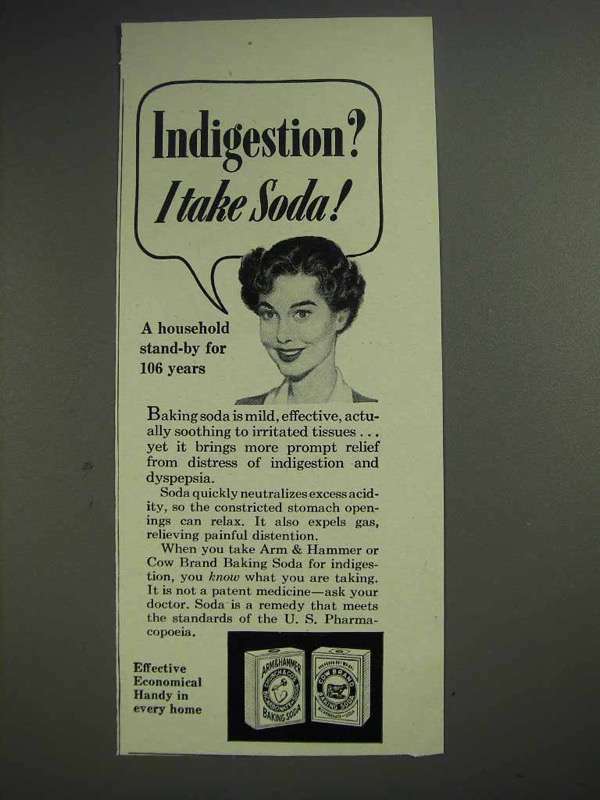 1952 Arm & Hammer Baking Soda Ad - Indigestion? | eBay