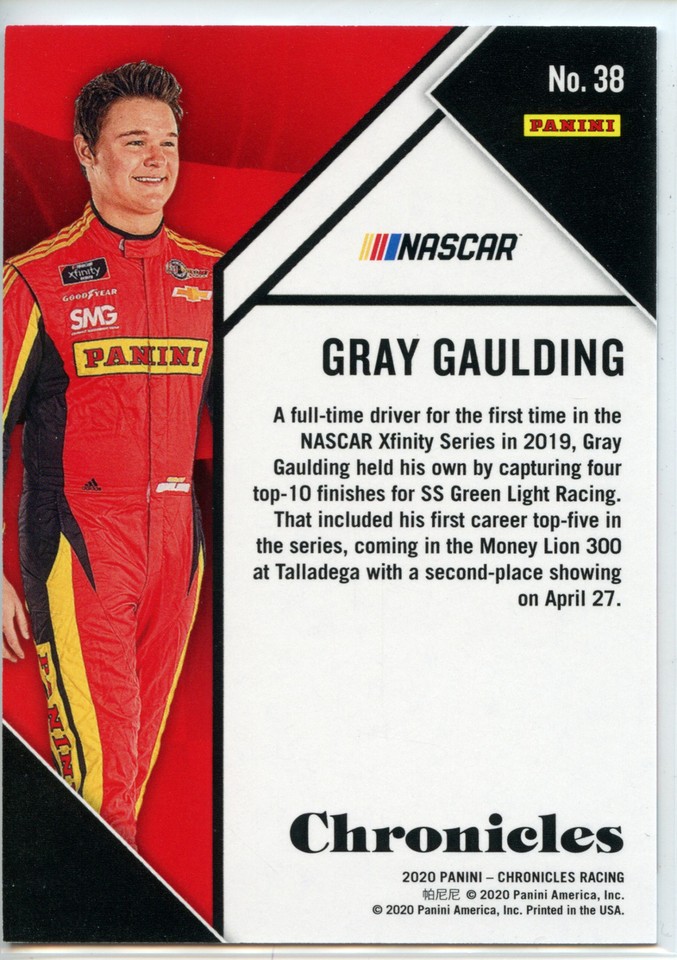 2020 Panini Chronicles Racing NASCAR RED Parallel #38 Gray Gaulding #92 ...