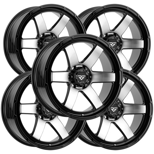 (Set of 5) Rock Forged FF08 20x9 6x5.5" +0mm Black/Machined Wheels Rims ...