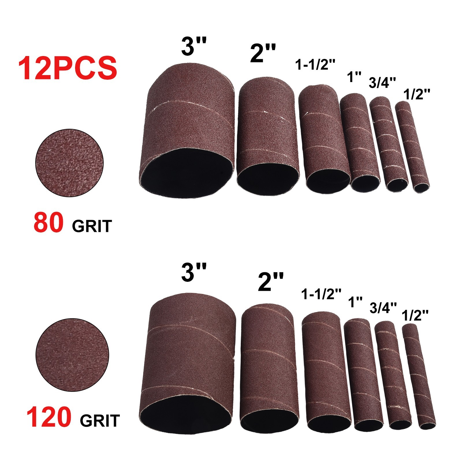 Metals Plastics Sanding Drum Sleeves Spindle Vibrating 12pcs 4-1/2 Inch ...