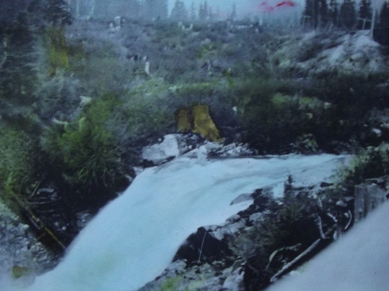 CASCADE MOUNTAIN STREAM Vtg 1922 COLOR HAND TINTED BLACK & WHITE PHOTO ...