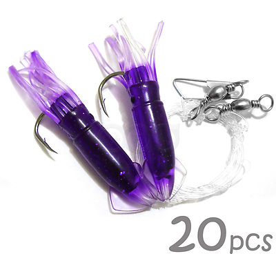 20pairs 3 inch Purple Rock Cod Fishing 3" Twin bulb Squids Rockcod Fish ...