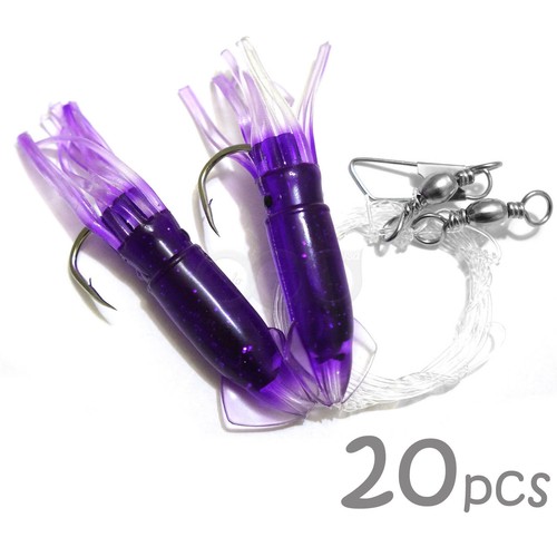 20pairs 3 inch Purple Rock Cod Fishing 3" Twin bulb Squids Rockcod Fish ...