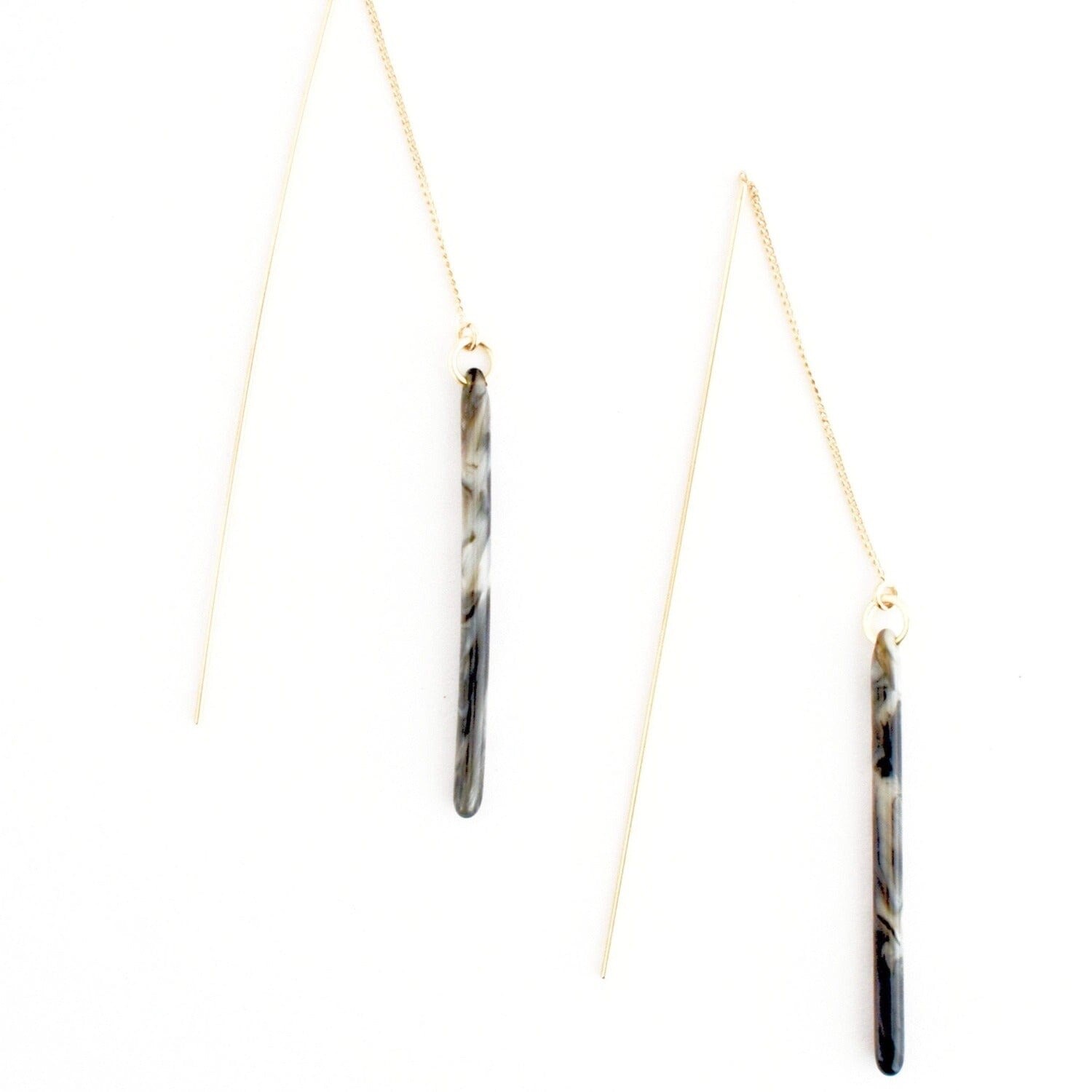 Black and White Tortoise Lucite Stick Earrings with Chain Threader | eBay
