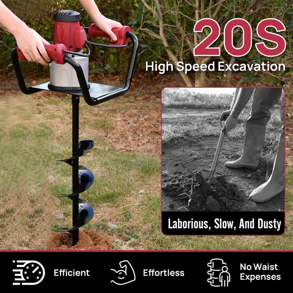 DC HOUSE 1500W Electric Post Hole Digger Tools with 6" Digging ...