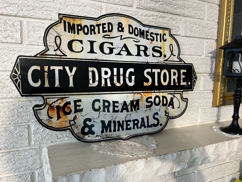 Antiqued Old City Drug Store Country Drug Store Steel Sign 15.25 x 24 ...
