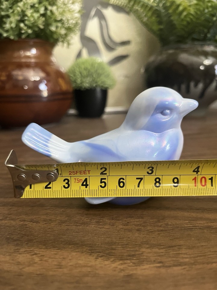 Vtg Fenton Blue White Marbled Slag Glass Iridescent Bird Figurine ...