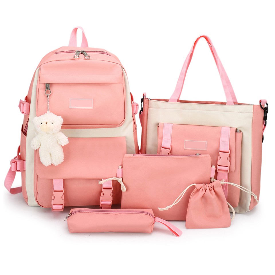 5Pcs School Backpack Set Bookbag for Girls Boys Canvas Laptop Travel ...