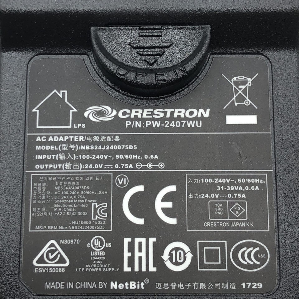 Original Crestron NBS24J240075D5 Power Supply PW-2407WU 24V 0.75A | eBay