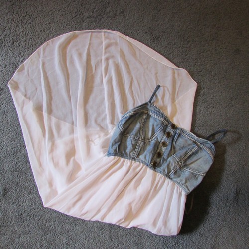 Rue21 Medium Blue Denim Top White Chiffon Hi Low Bottom Sundress EUC | eBay