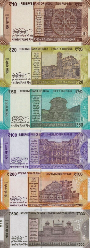 India 10 20 50 100 200 500 RUPEE 2018-2025 P109 110 111 112 113 114 UNC ...