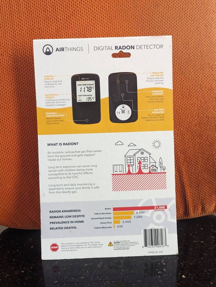 Airthings Battery Operated Digital Radon Detector, BOX DAMAGED | eBay