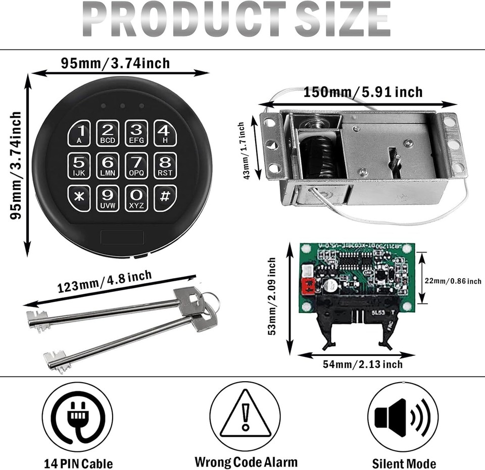 Gun Safe Lock Replacement Black Keypad Lock with 2 Override Keys ...