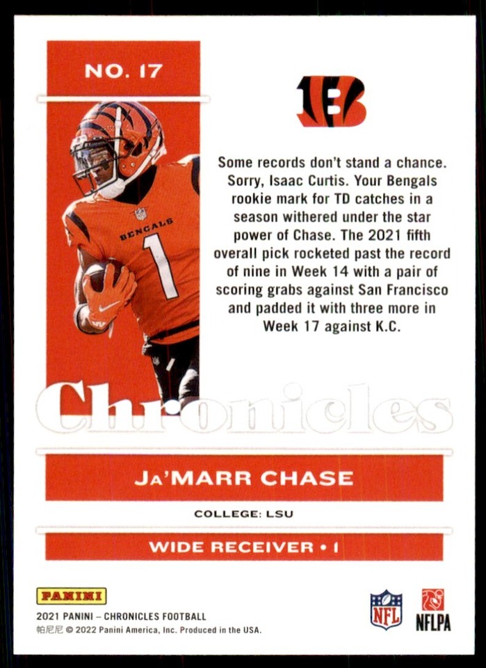 2021 Panini Chronicles Pink Parallel Ja'Marr Chase Rookie Bengals #17 ...