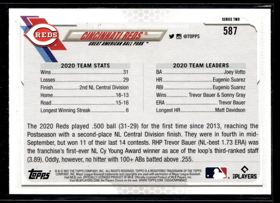 Cincinnati Reds - 2021 Topps Rainbow Foil Parallel #587 Cincinnati Reds ...