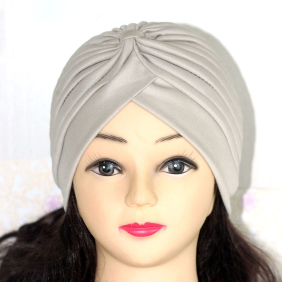 Plain Stretchy Ladies Chemo Turban Indian Cloche Trendy Fashion Pleated ...