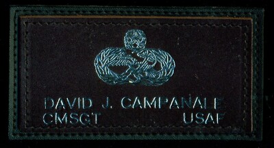 USAF CMSgt David Campanale Maintenance Badge Leather Nametag Patch KP ...