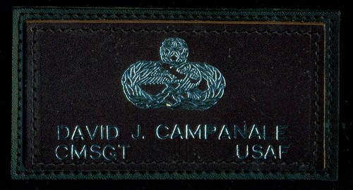 USAF CMSgt David Campanale Maintenance Badge Leather Nametag Patch KP ...