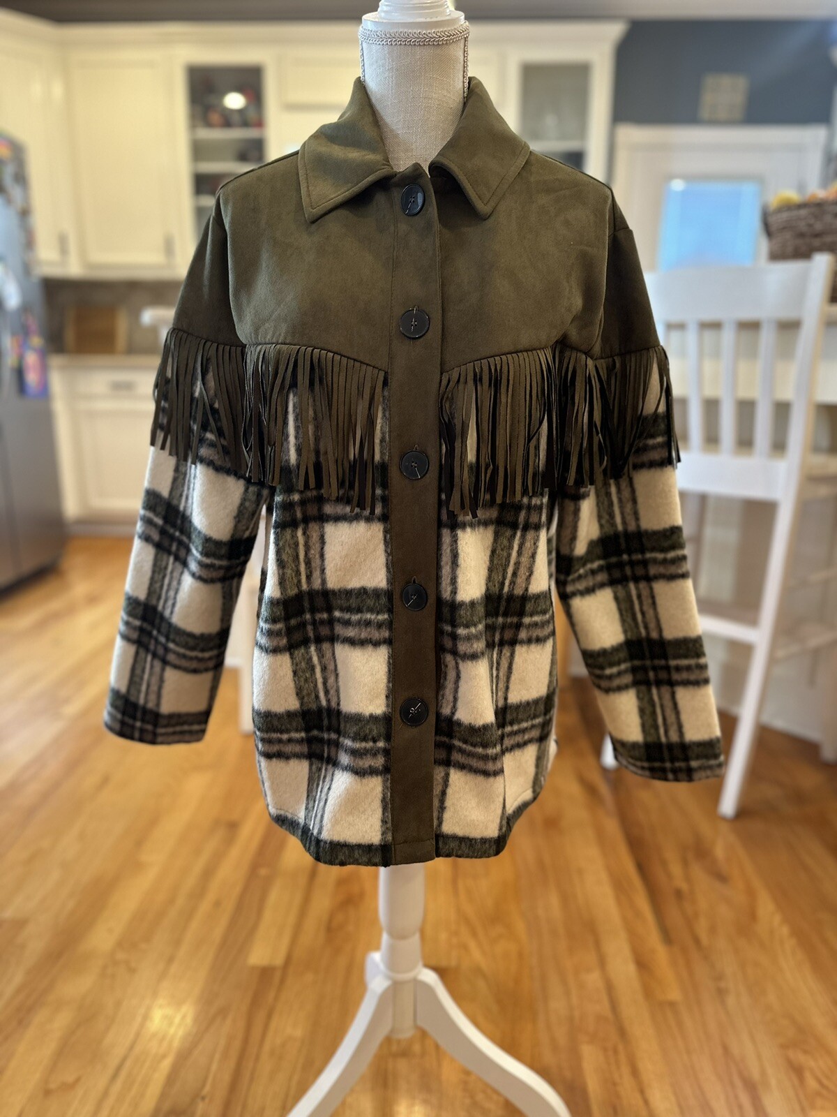 Sweet Rain Green Suede Fringe Flannel Plaid Western Shacket | eBay