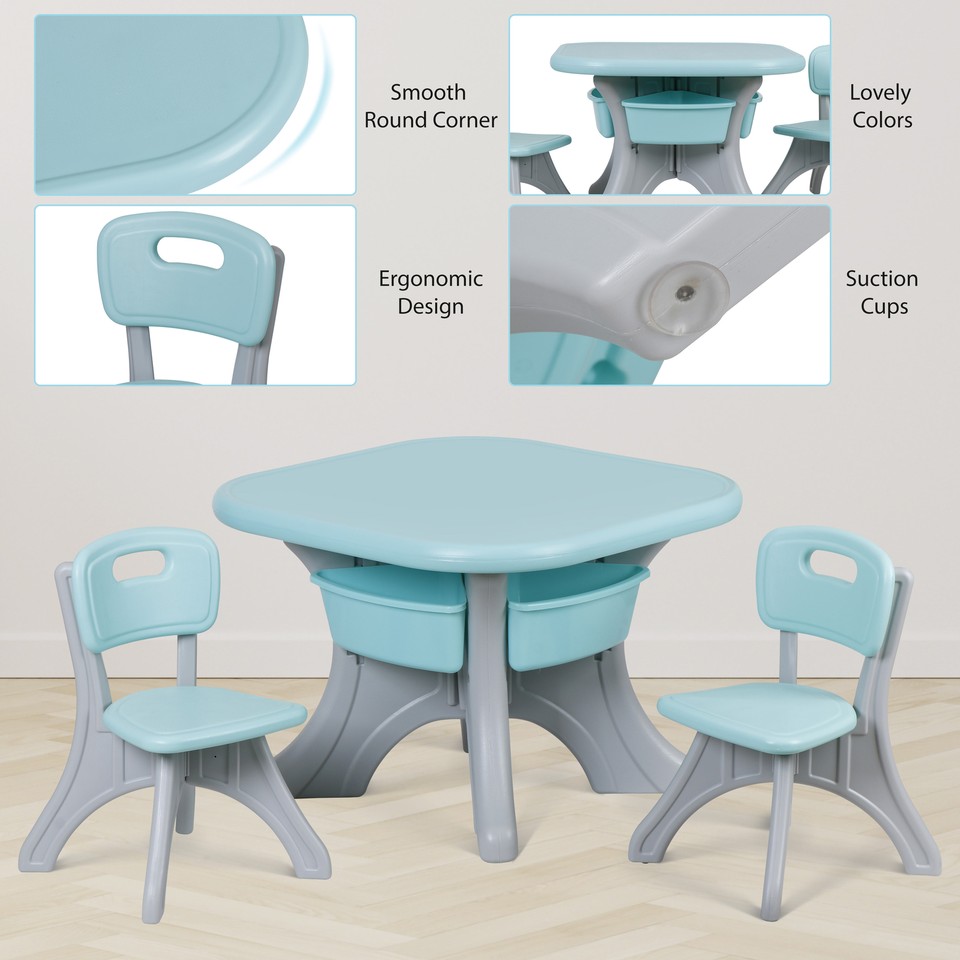 Kids Table and Chair Set 3 Piece w/Toy Storage Bins Toddler Table for ...