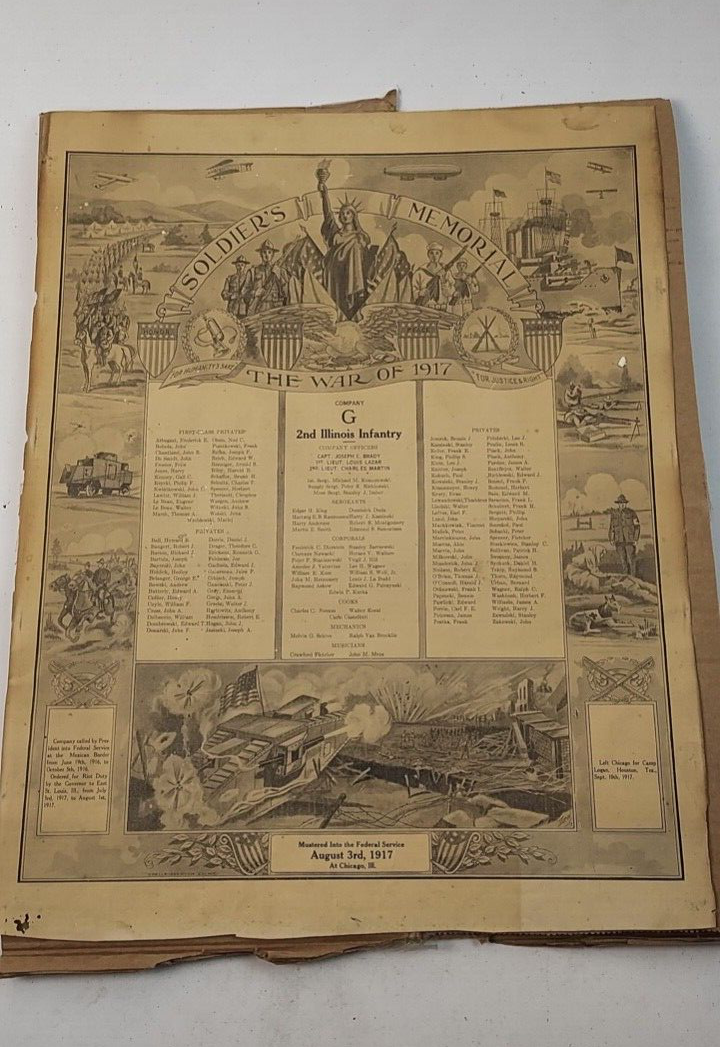 Antique War of 1917 Soldier's Memorial 2nd Illinois Infantry Poster 17 ...