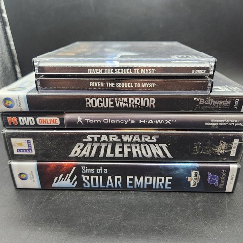 Computer Games PC CD-ROM Lot Of 5 Riven Rogue Warrior Hawx Solar Empire ...
