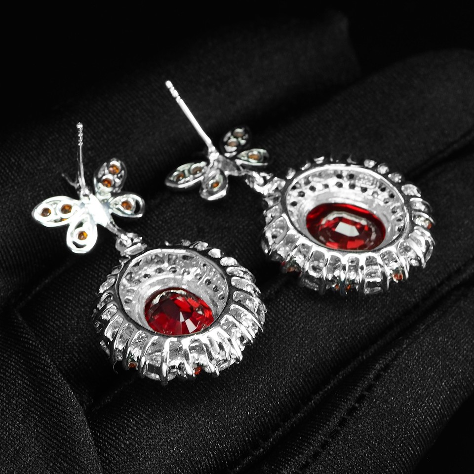 SPECIAL WHITE GOLD EARRINGS WITH RED ORANGE SAPPHIRE 15.10CT 925 ...