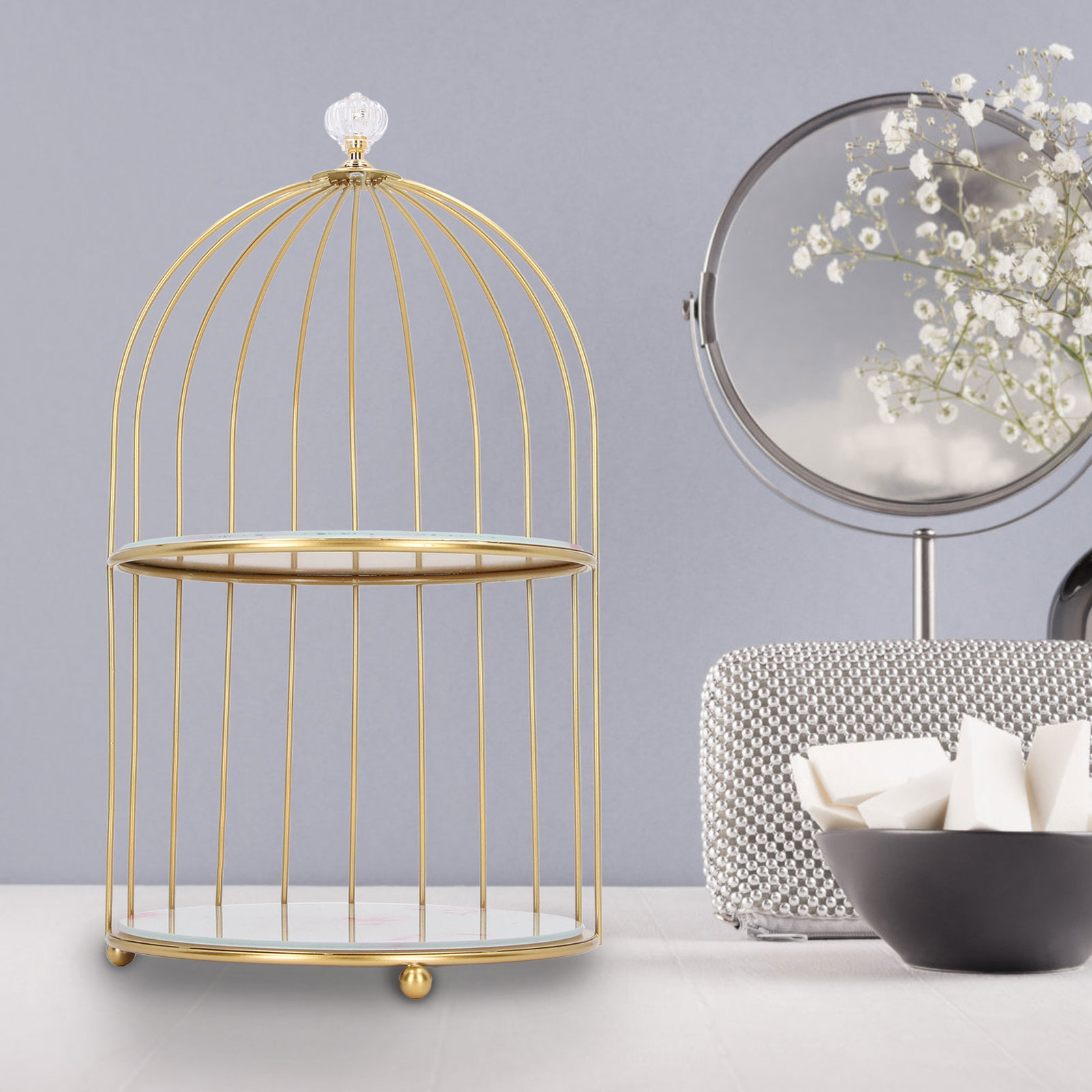 Pink Stone Pattern Double Layer Storage Shelf Bird Cage Organizer ...