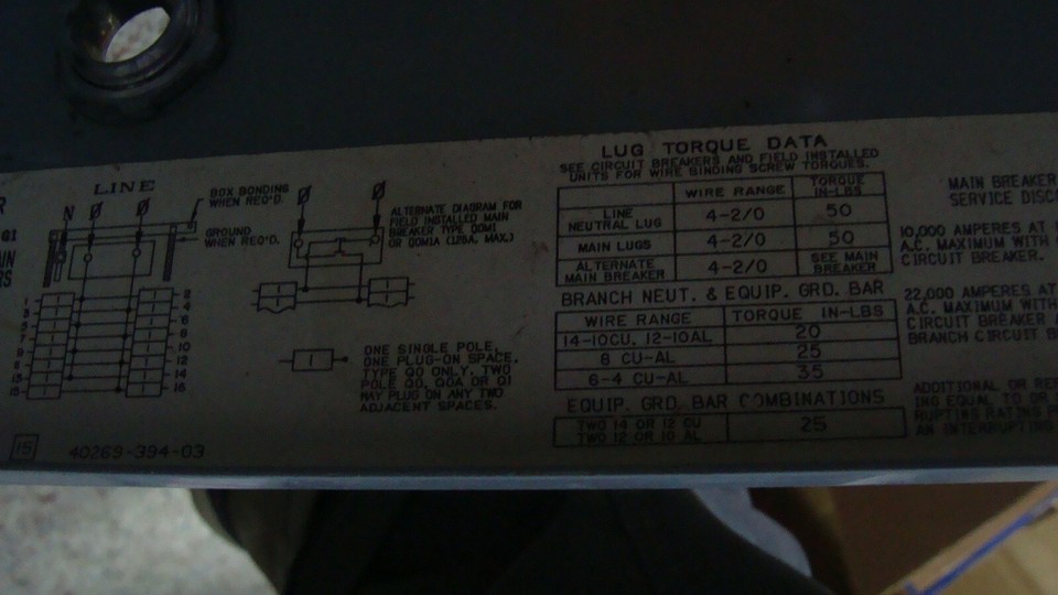 Square D QON 12L125 Buss Bar QOC16U 125A Panel QOB 12 circuit 240V 1 ...