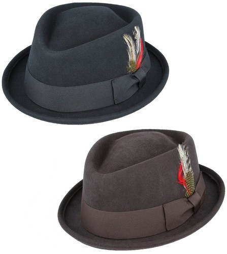 Mens or Womens Pork Pie Hat 100% Wool Handmade Diamond Crown Hats Black ...